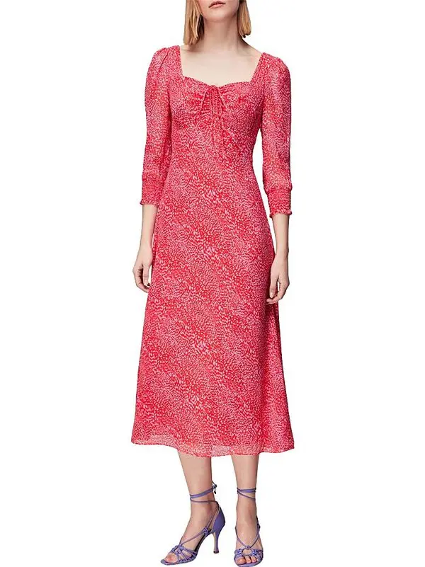 Whistles Diagonal Leopard Print Midi Dress - Pink/multi
