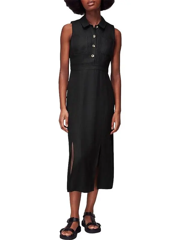 Whistles Molly Linen Shirt Dress - Black