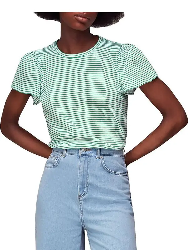 Whistles Cotton Frill Sleeve Tee - Green/multi
