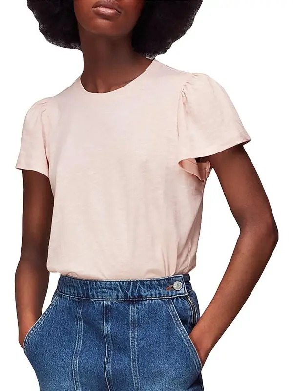 Whistles Cotton Frill Sleeve Tee - Pale Pink