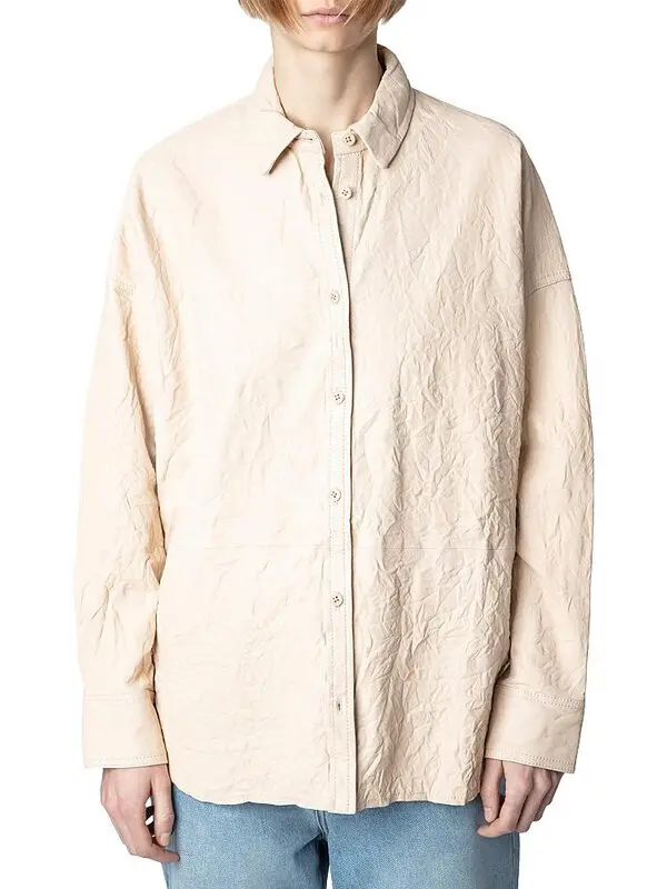 Zadig&Voltaire Tamara Crinkled Leather Shirt - Poudre