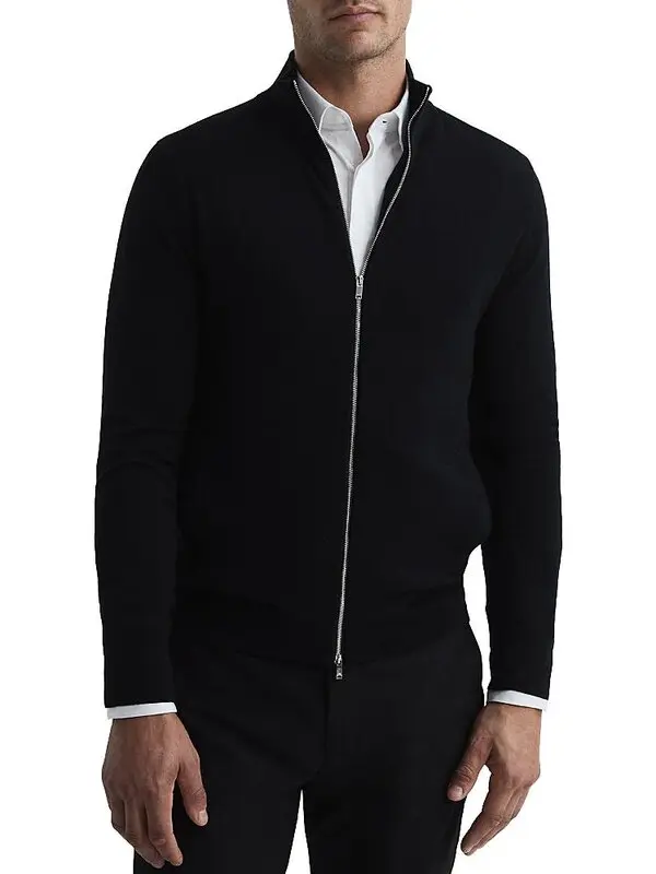 REISS Hampshire Long Sleeve Merino Full Zip Sweater - Black