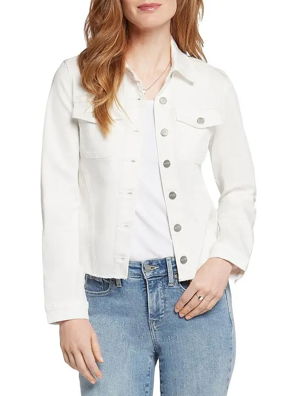NYDJ Frayed Hem Denim Trucker Jacket - Optic White