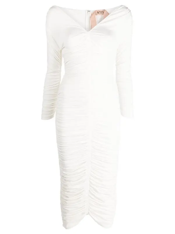 N°21 Ruched Bodice Midi Dress - White