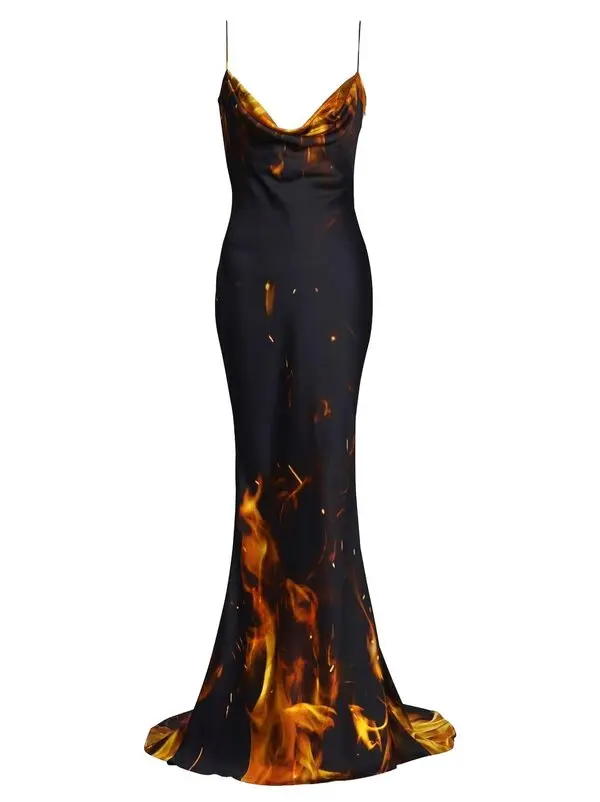 Balmain Fire-print Maxi Dress - Black