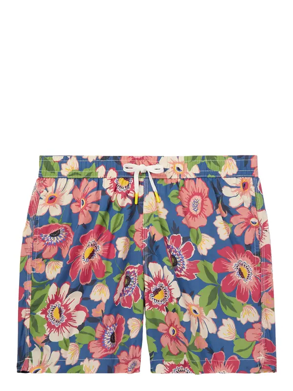Hartford Slim-fit Mid-length Floral-print Swim Shorts - Blue