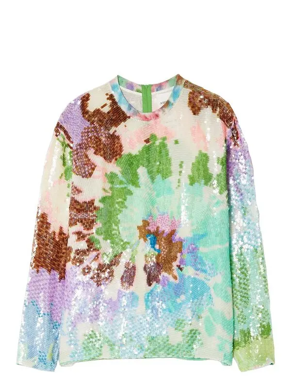 Ashish Sequined Georgette Top - Mint
