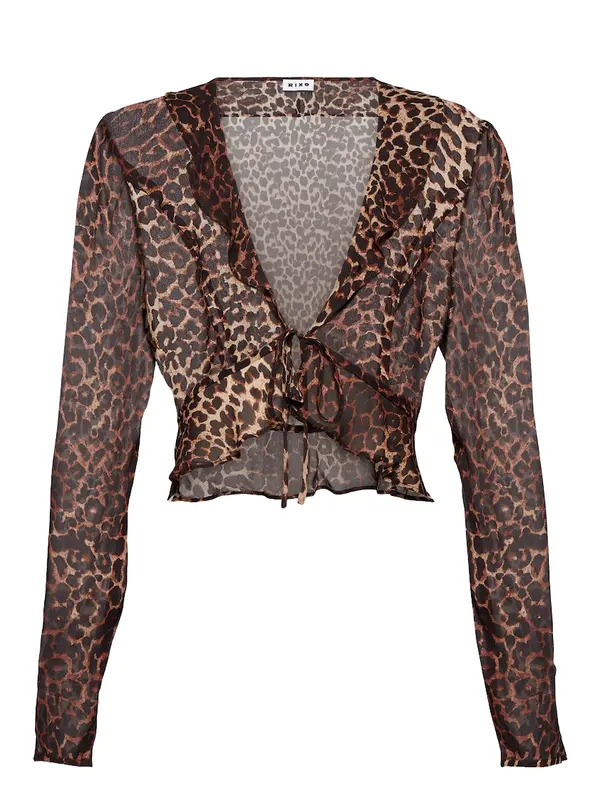 Rixo Neelu Leopard-print Crêpe Blouse - Brown