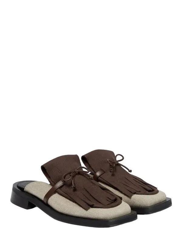 GIA BORGHINI Chocolate Linen Square Toe Mules - Black