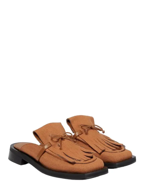 GIA BORGHINI Chocolate Linen Square Toe Mules - Neutrals