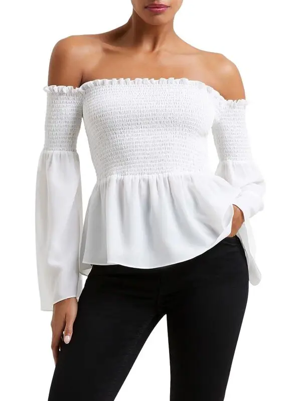 French Connection Smocked Off-the-shoulder Blouse - 10-summer White