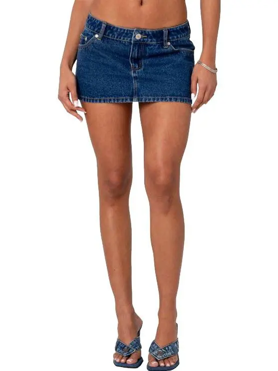 EDIKTED Spencer Low Rise Denim Mini Skirt - Blue