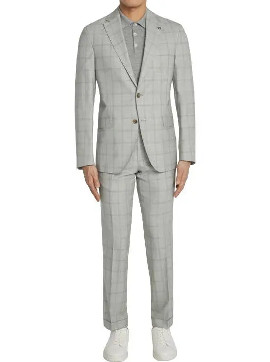 JACK VICTOR Mcallen Unconstructed Plaid Wool Suit - Grey