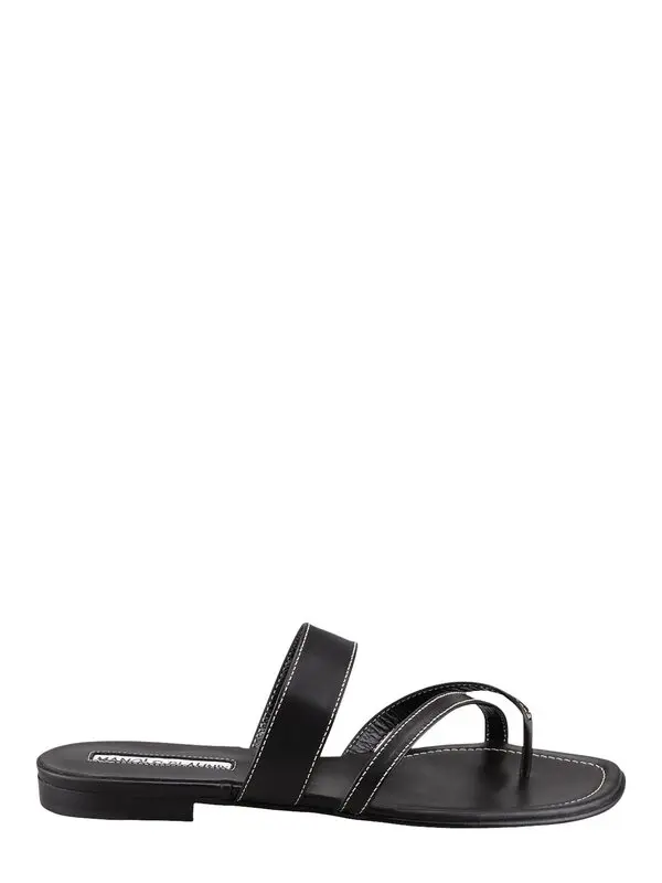 Manolo Blahnik Susa Leather Flat Sandals - Black
