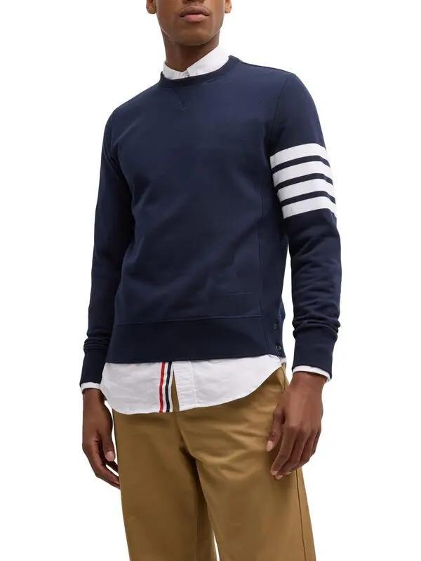 Thom Browne Crewneck Sweatshirt With Striped Sleeve - Navy