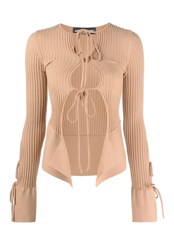 ANDREĀDAMO Ribbed-knit Long-sleeve Top - Neutrals