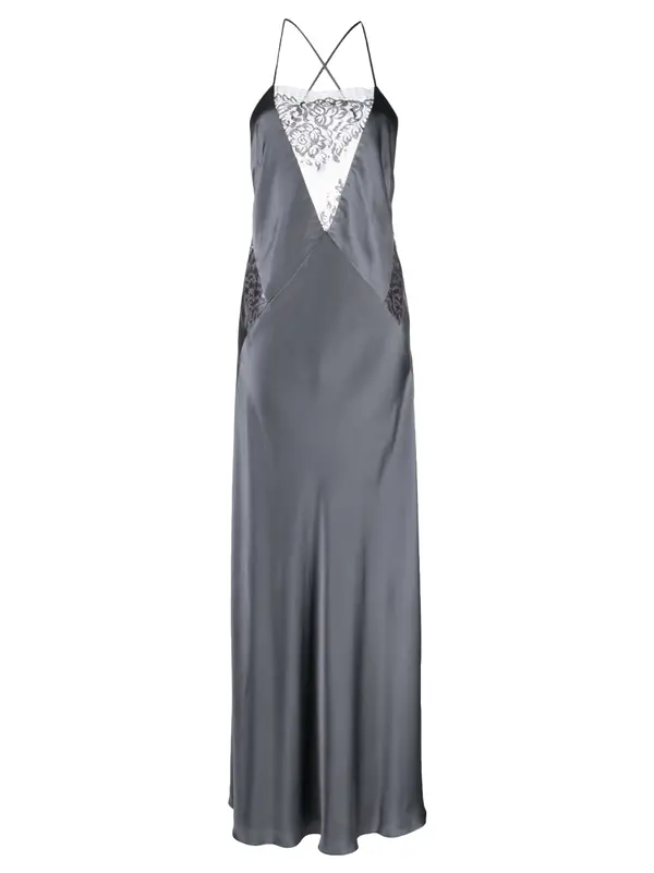 Michelle Mason Lace Detail Silk Gown - Grey