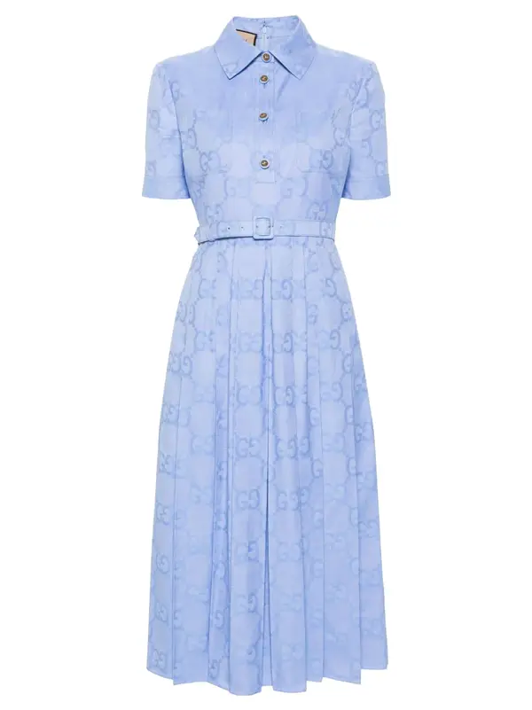 Gucci Gg-jacquard Cotton Midi Dress - Blue