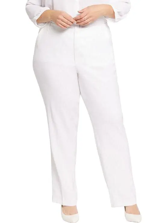 NYDJ Marilyn Straight Leg Linen Blend Trousers - Optic White