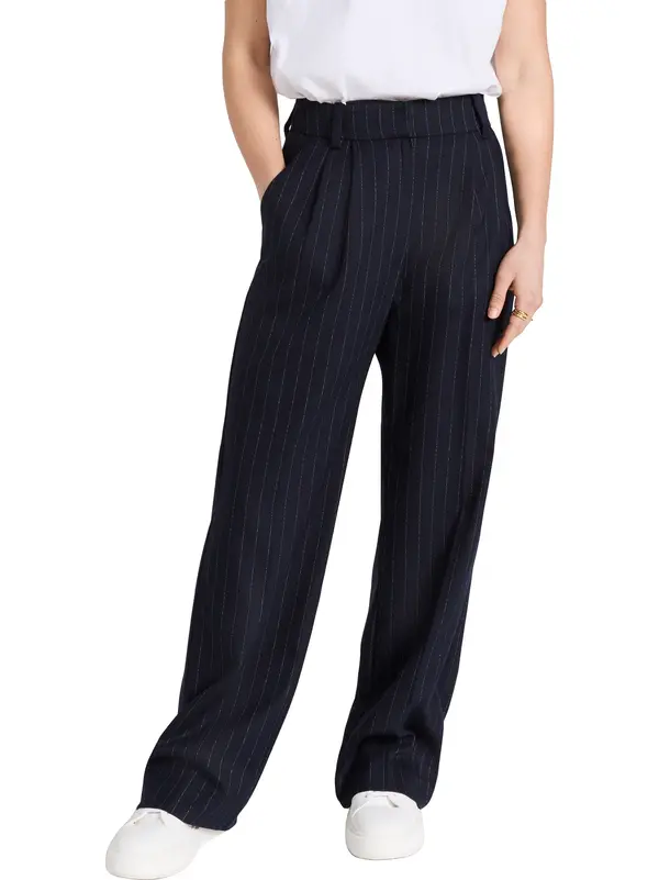 FAVORITE DAUGHTER The Favorite Petite Trousers - Navy Pinstripe
