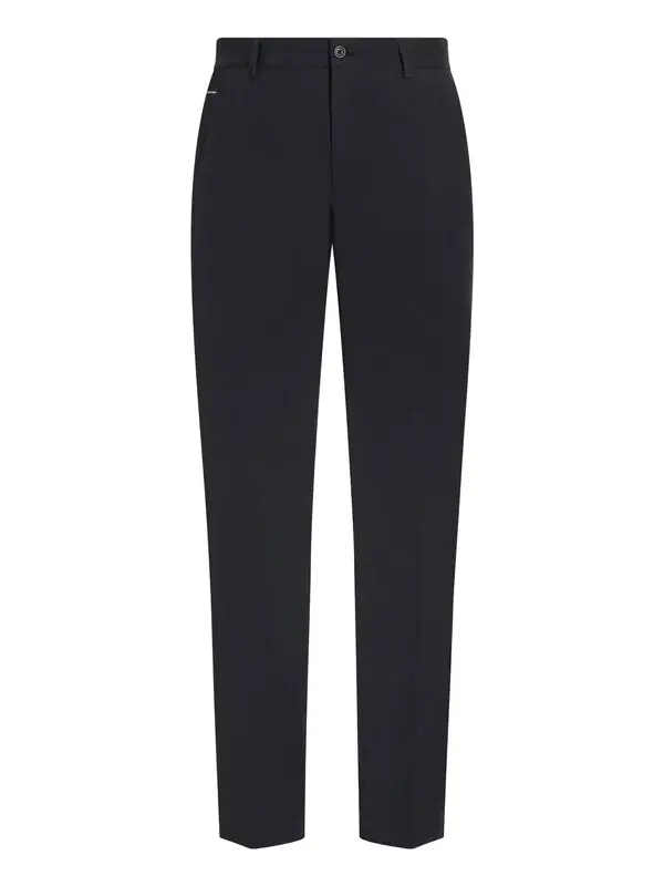 Dolce & Gabbana Stretch Cotton Pants With Branded Tag - Blue