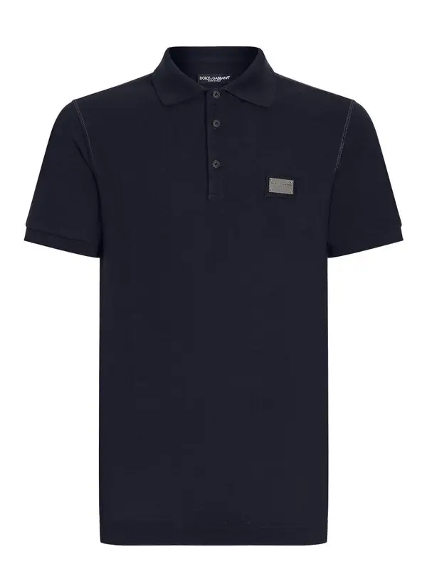 Dolce & Gabbana Cotton Piqué Polo-shirt With Branded Tag - Blue