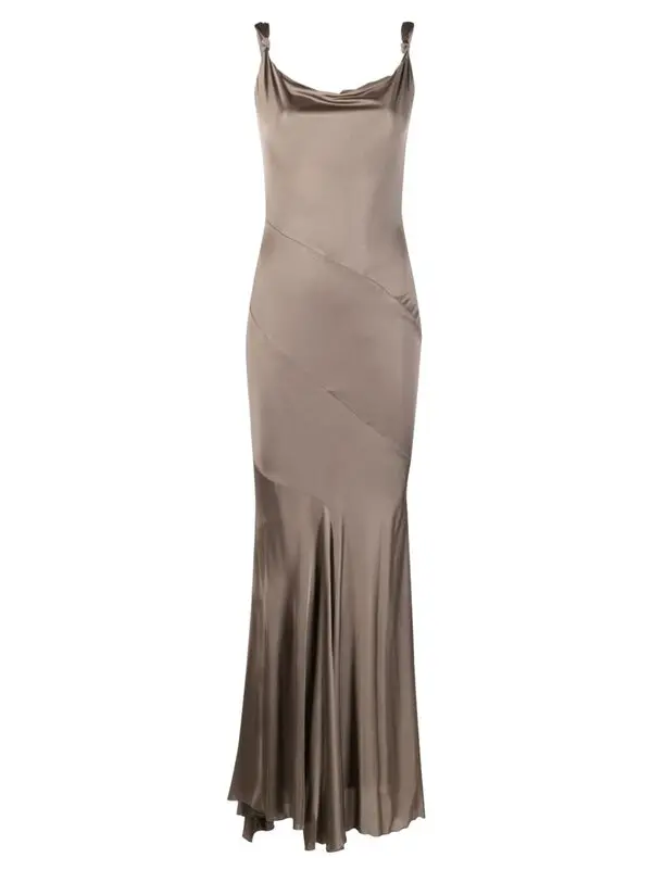 Blumarine Asymmetric-design Pleated Maxi Dress - Neutrals