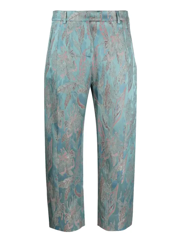 Alberto Biani Floral-jacquard Cropped Trousers - Blue