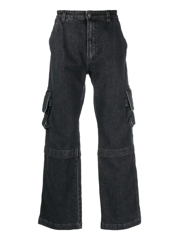 HTC LOS ANGELES Straight-leg Denim Cargo Jeans - Black