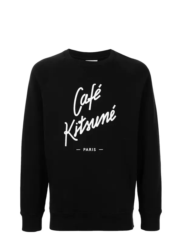 CAFÉ KITSUNÉ Logo-print Cotton Sweatshirt - Black