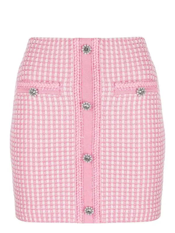 SELF-PORTRAIT Embellished Knitted Miniskirt - Pink