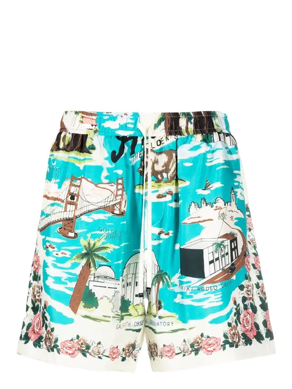 Amiri Graphic-print Silk Shorts - Blue