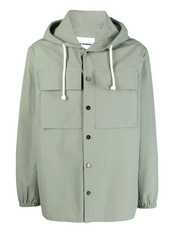 JIL SANDER Logo-patch Hooded Shirt Jacket - Green