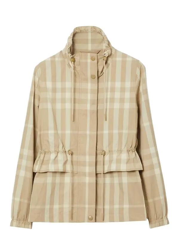 Burberry Funnel Neck Check Jacket - Neutrals