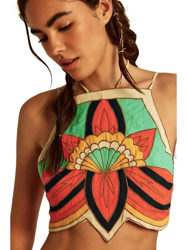 Free People Lotus Applique Halter Top - Festival Combo