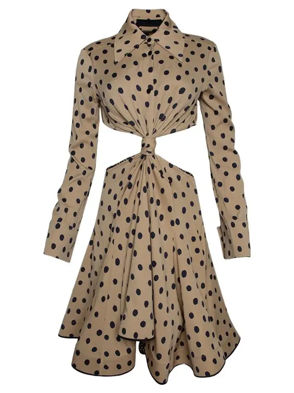 Proenza Schouler Printed Dot Cut-out Shirt Dress - Khaki