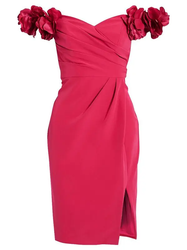 Marchesa Off-the-shoulder Appliquéd Dress - Fuchsia
