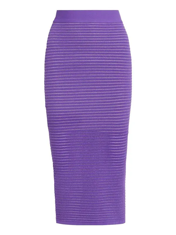 Herve Leger Burnout-effect Ribbed-knit Midi Pencil Skirt - Purple