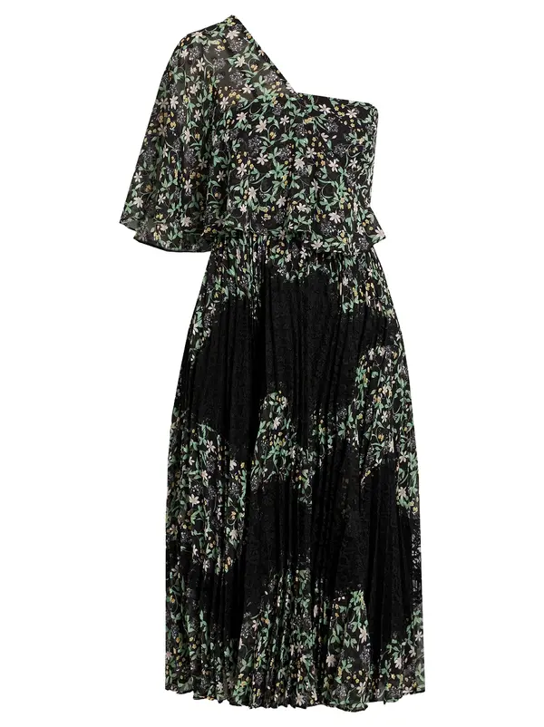 MIKAEL AGHAL One-shoulder Floral Fil Coupé And Lace Midi Dress - Black