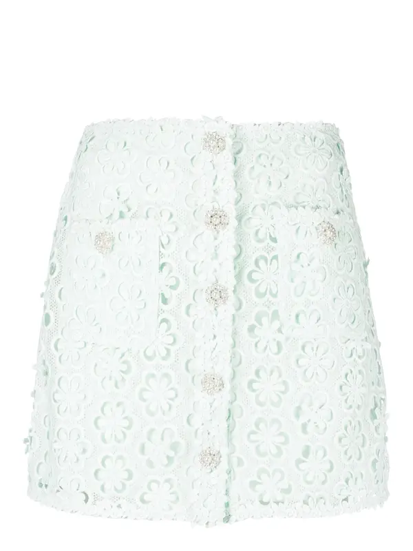 SELF-PORTRAIT Daisy Lace-detail Miniskirt - Green