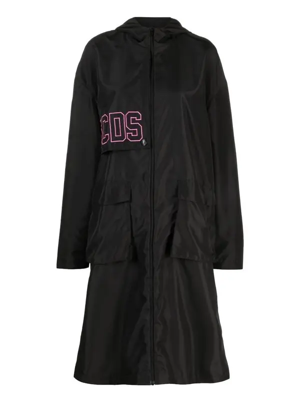 Gcds Embroidered-logo Hooded Parka - Black