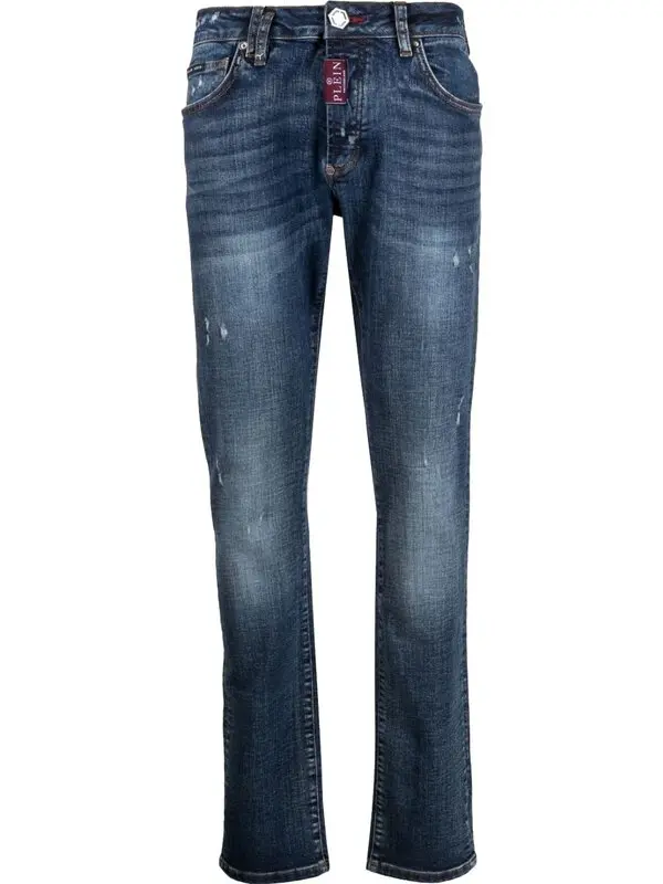 Philipp Plein Slim-cut Jeans With Logo Plaque - Blue