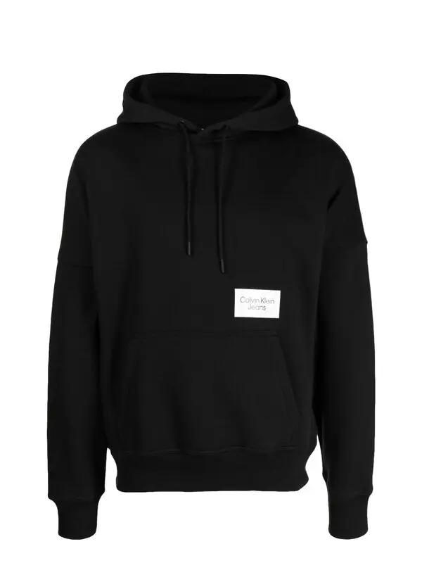 Calvin Klein Logo-print Colour-block Hoodie - Black