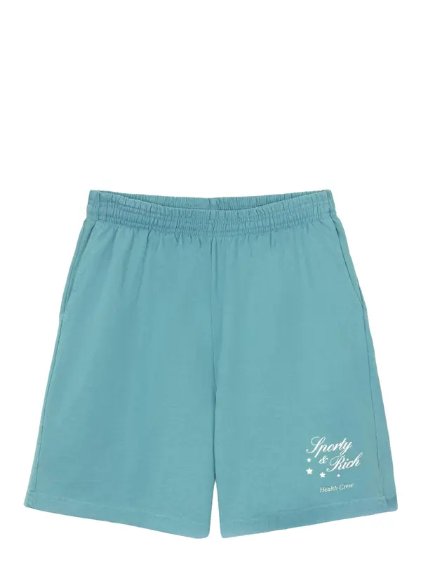 SPORTY & RICH Stars Health Logo-print Shorts - Blue