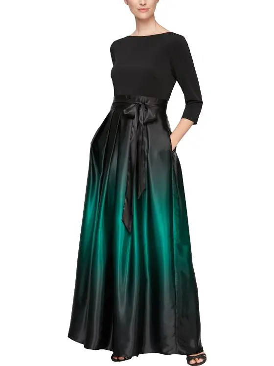 SL FASHIONS Slny Tie Waist Ombrè Skirt Gown - Bgn