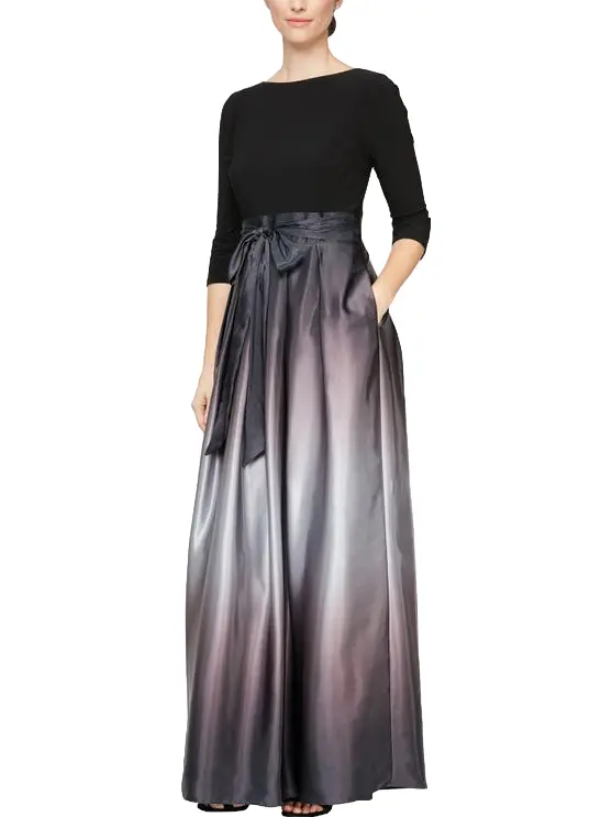 SL FASHIONS Slny Tie Waist Ombrè Skirt Gown - Bks