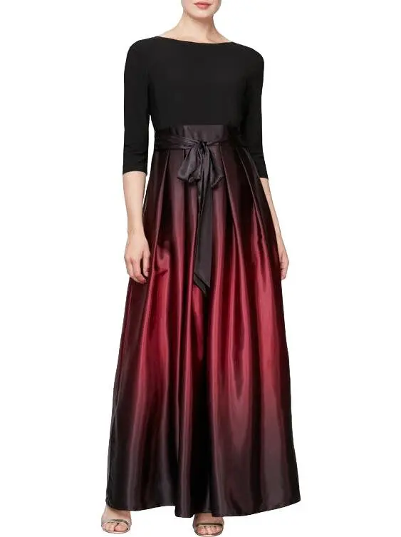 SL FASHIONS Slny Tie Waist Ombrè Skirt Gown - Fig