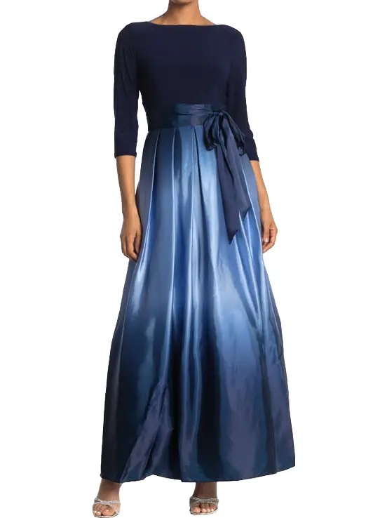 SL FASHIONS Slny Tie Waist Ombrè Skirt Gown - Nvw