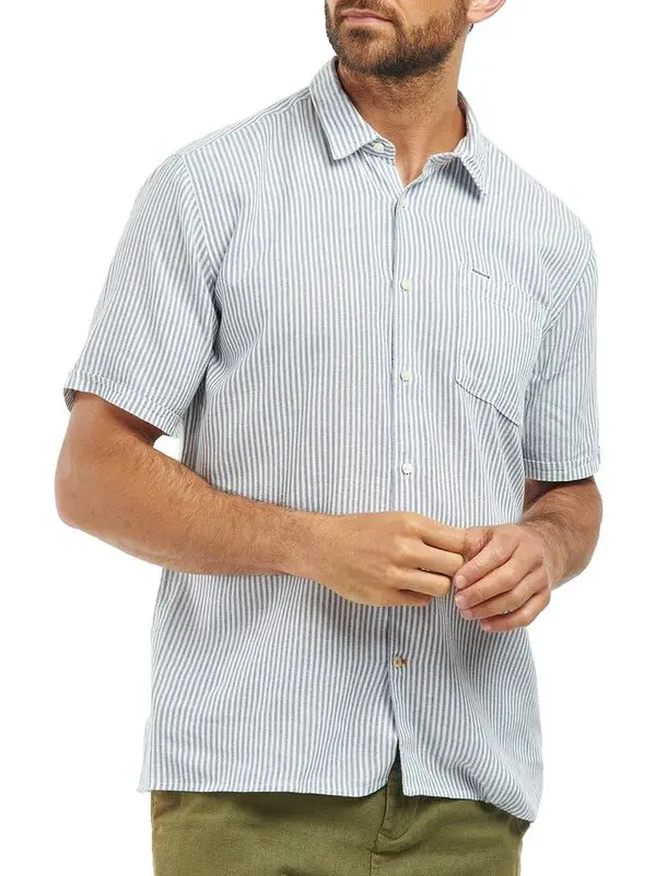Barbour Deerpark Stripe Summer Fit Short Sleeve Button-up Shirt - Navy