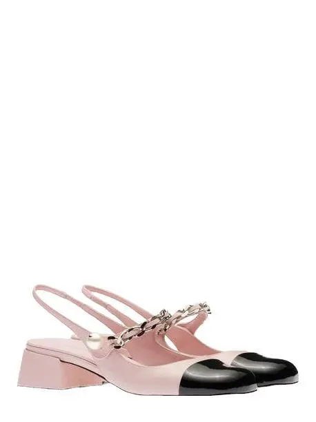 Miu Miu Mary Jane Cap Toe Slingback Pumps - Alabastro/nero